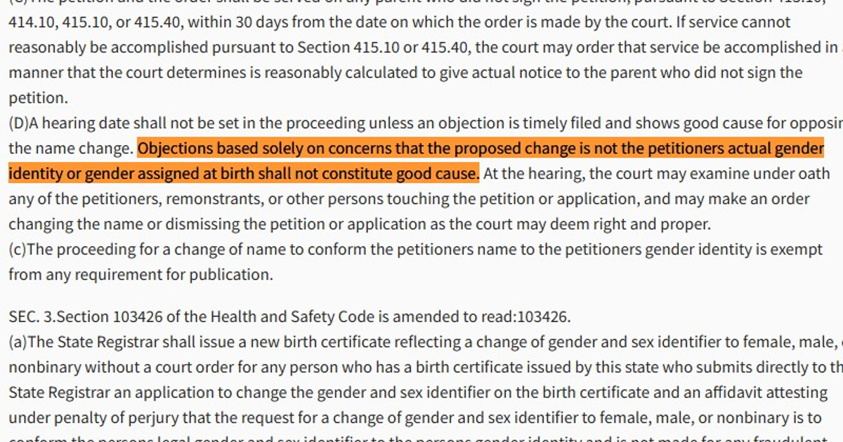 AFN - CA bill tells parents biology is no 'good cause' in a courtroom